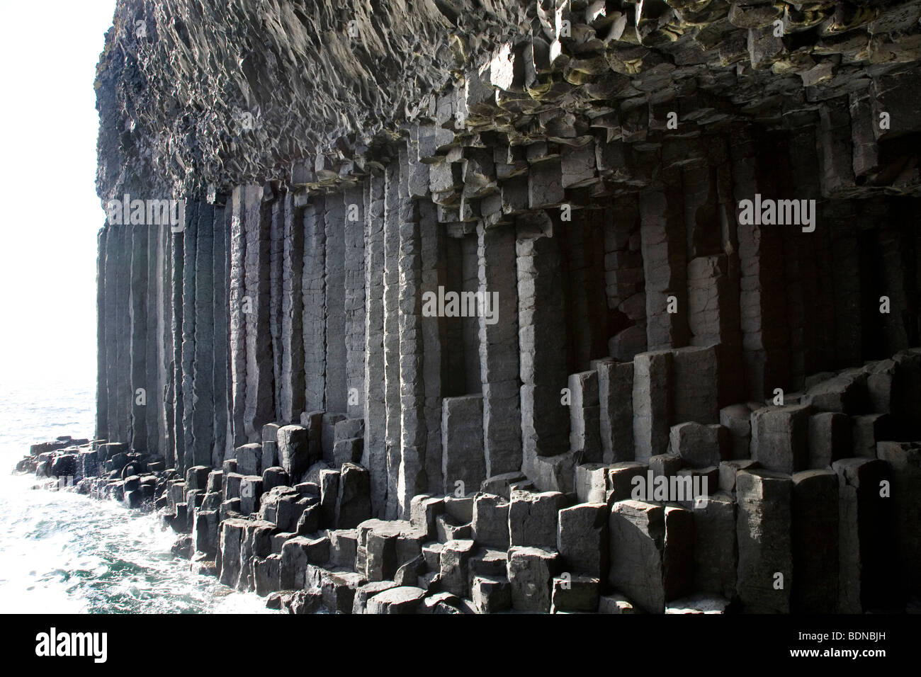 Fingal's Cave entrance beneath Staffa Island colonnade and sea cliffs ...