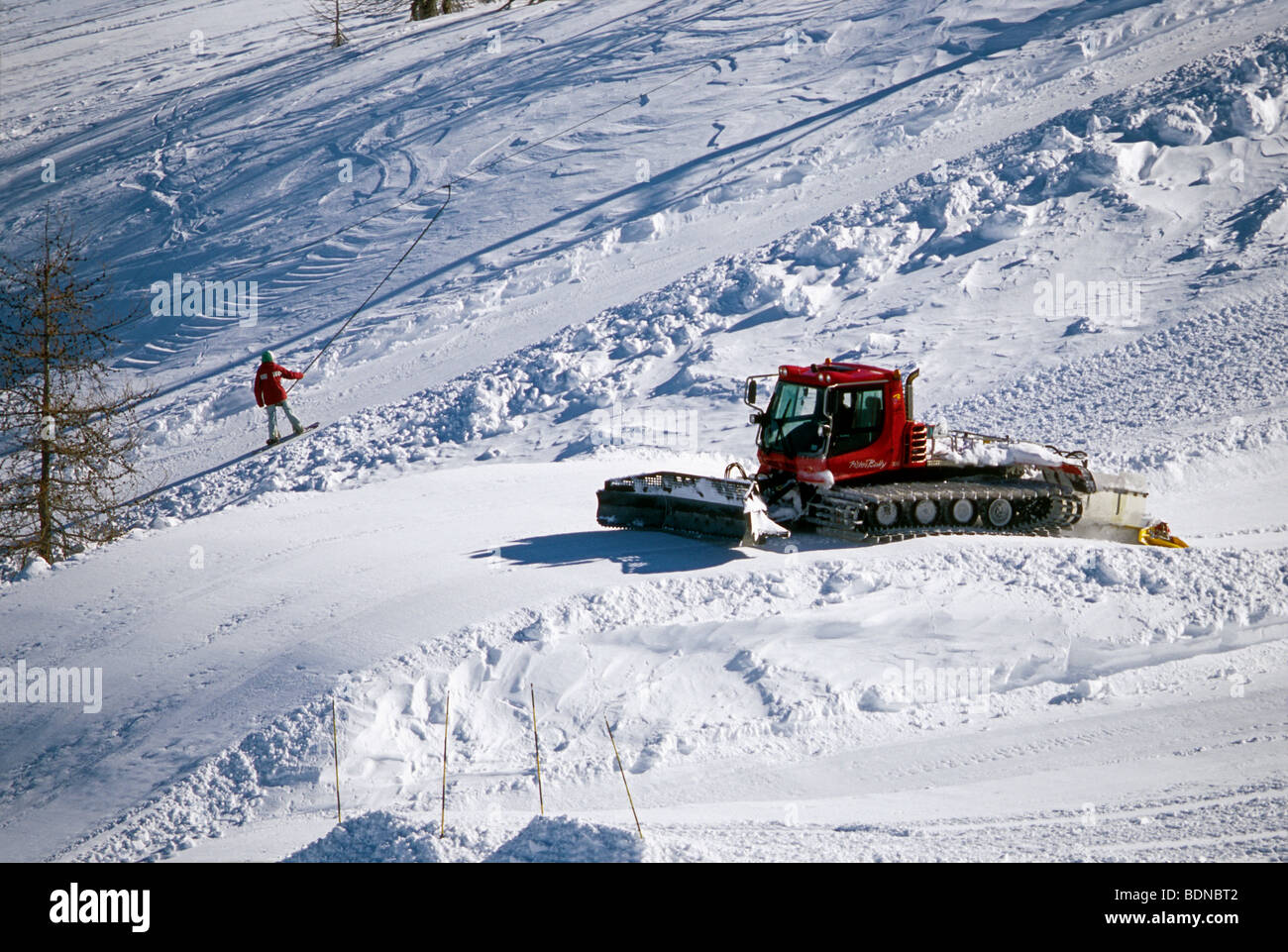 A piste basher in the ski station of Isola 2000 in the southern French ...