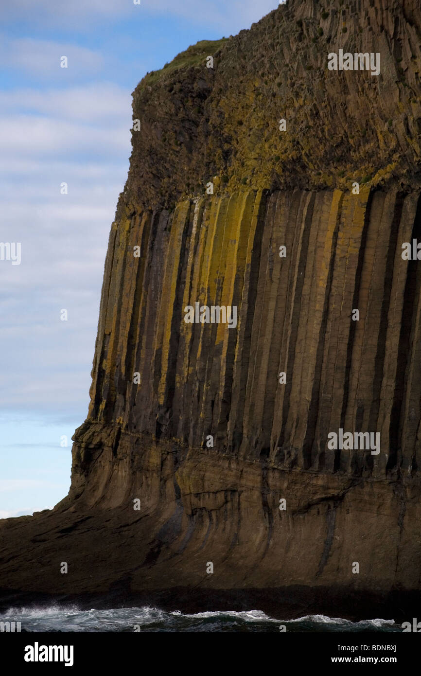 Volcanic basalt Staffa Island colonnade and sea cliffs off Isle of Mull ...