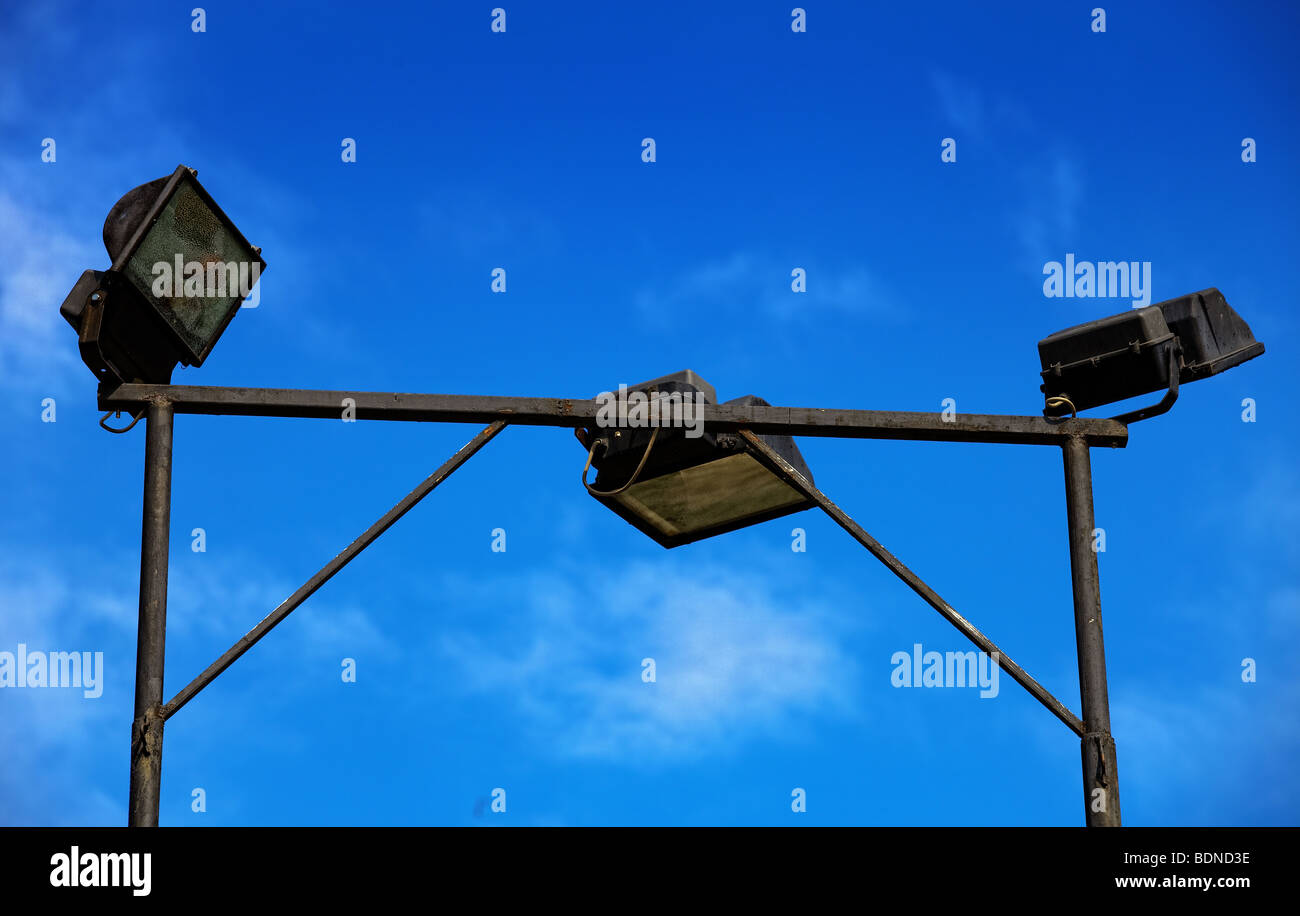 Reflectors on a pole against blue sky Stock Photo - Alamy
