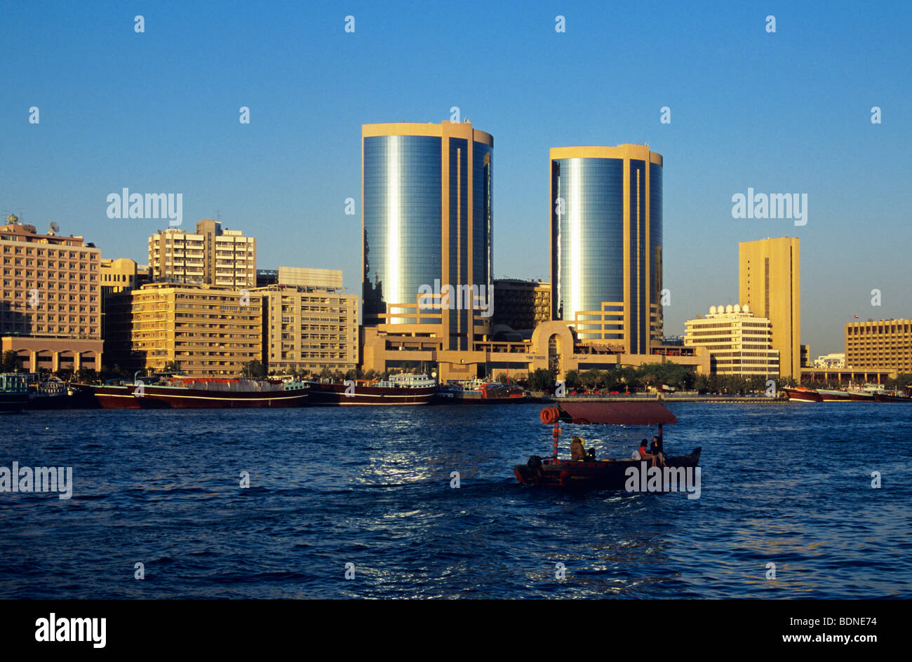 UAE - The Twin Towers building in Deira viewed from Bur Dubai across ...