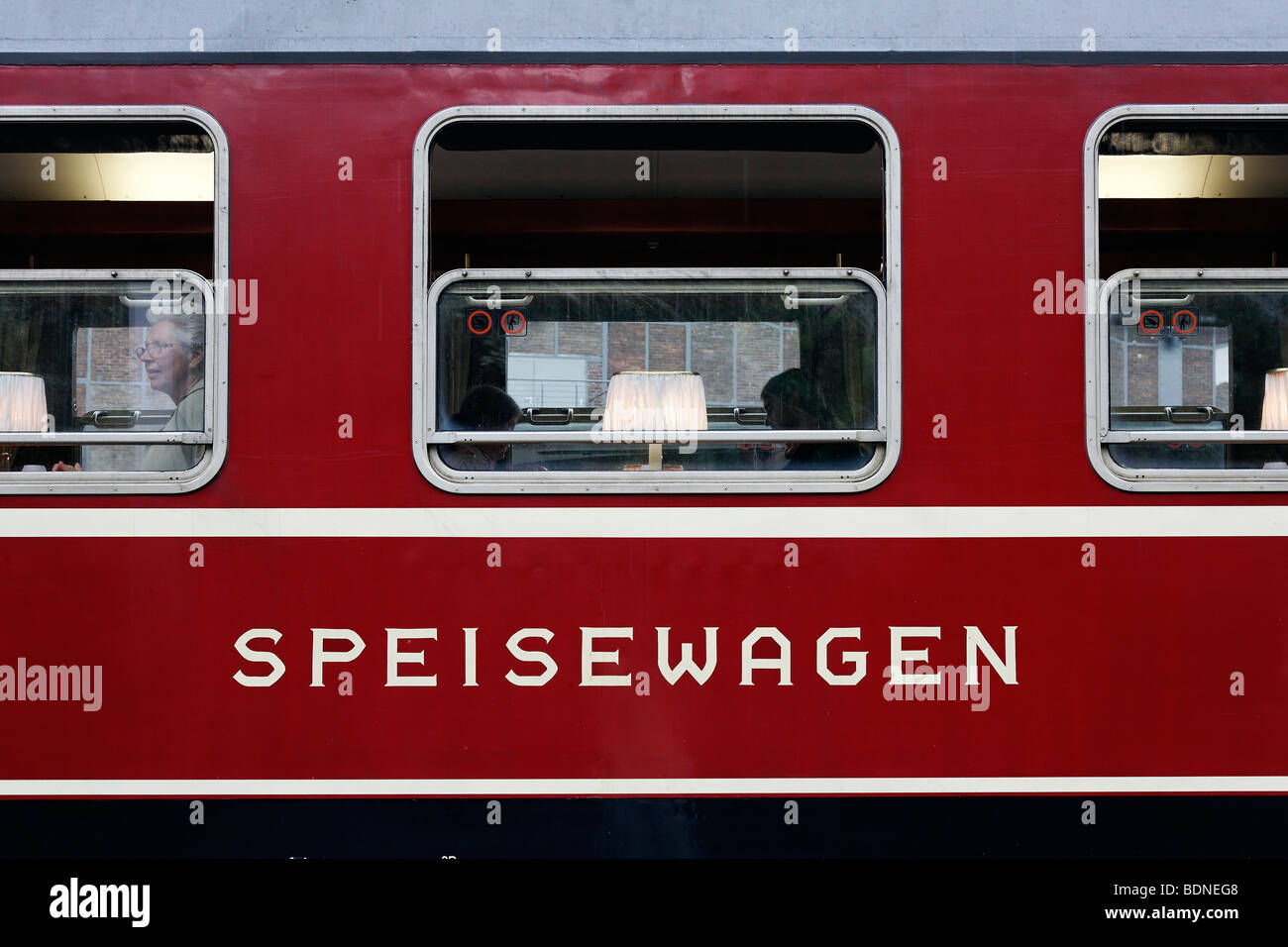 Historic restaurant car of the Deutsche Bahn, German Railways, built in ...