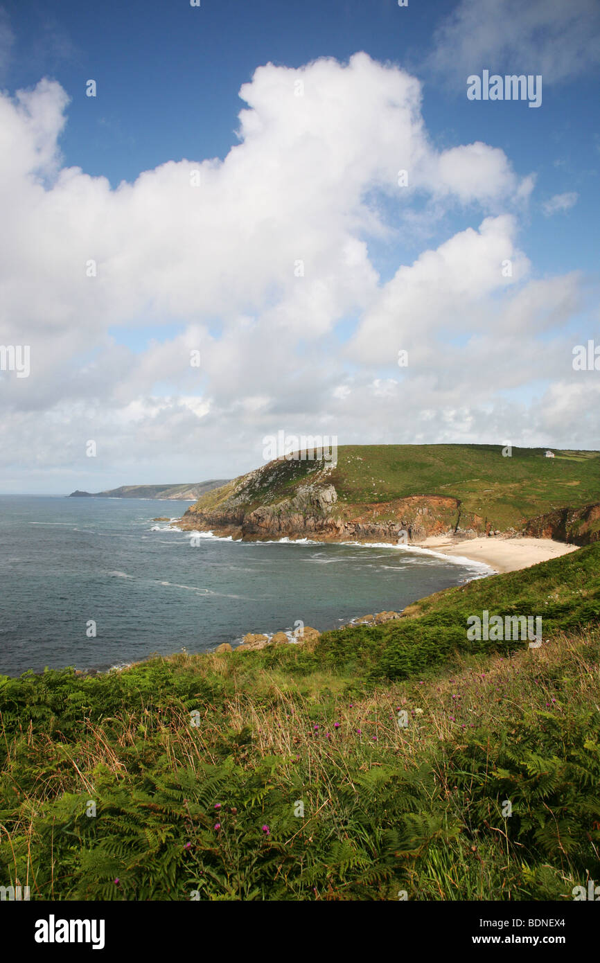 Rocky cove on the coast near the lighthouse at Pendeen, a village on ...