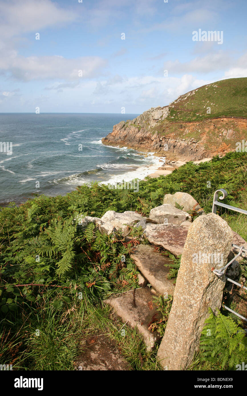 Rocky cove on the coast near the lighthouse at Pendeen, a village on ...