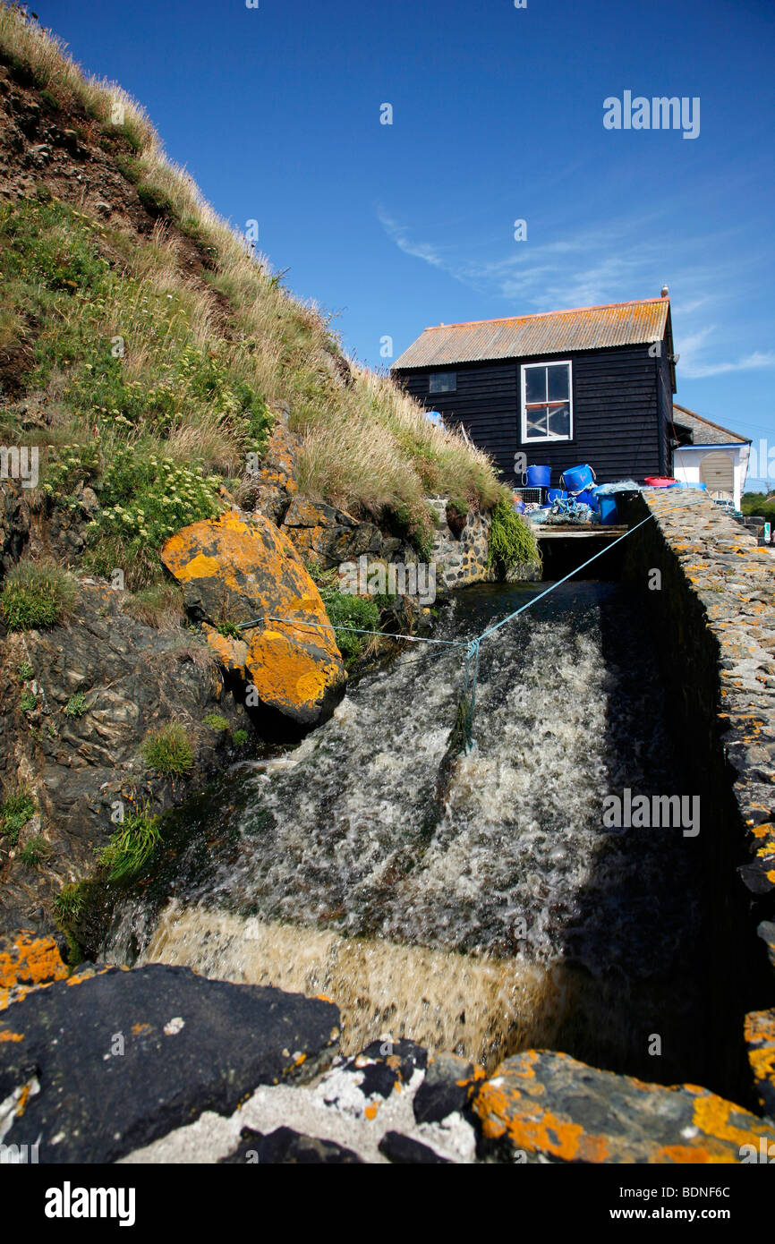 Stream outfall by the quayside of Mullion Cove, a picturesque fishing ...