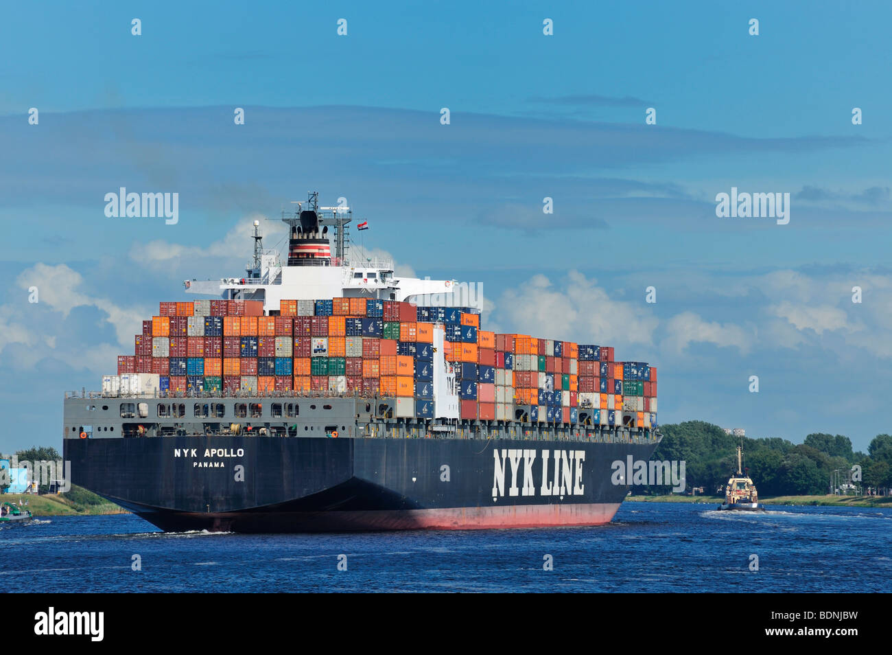 Huge container ship from NYK line in the harbor of IJmuiden, Holland ...