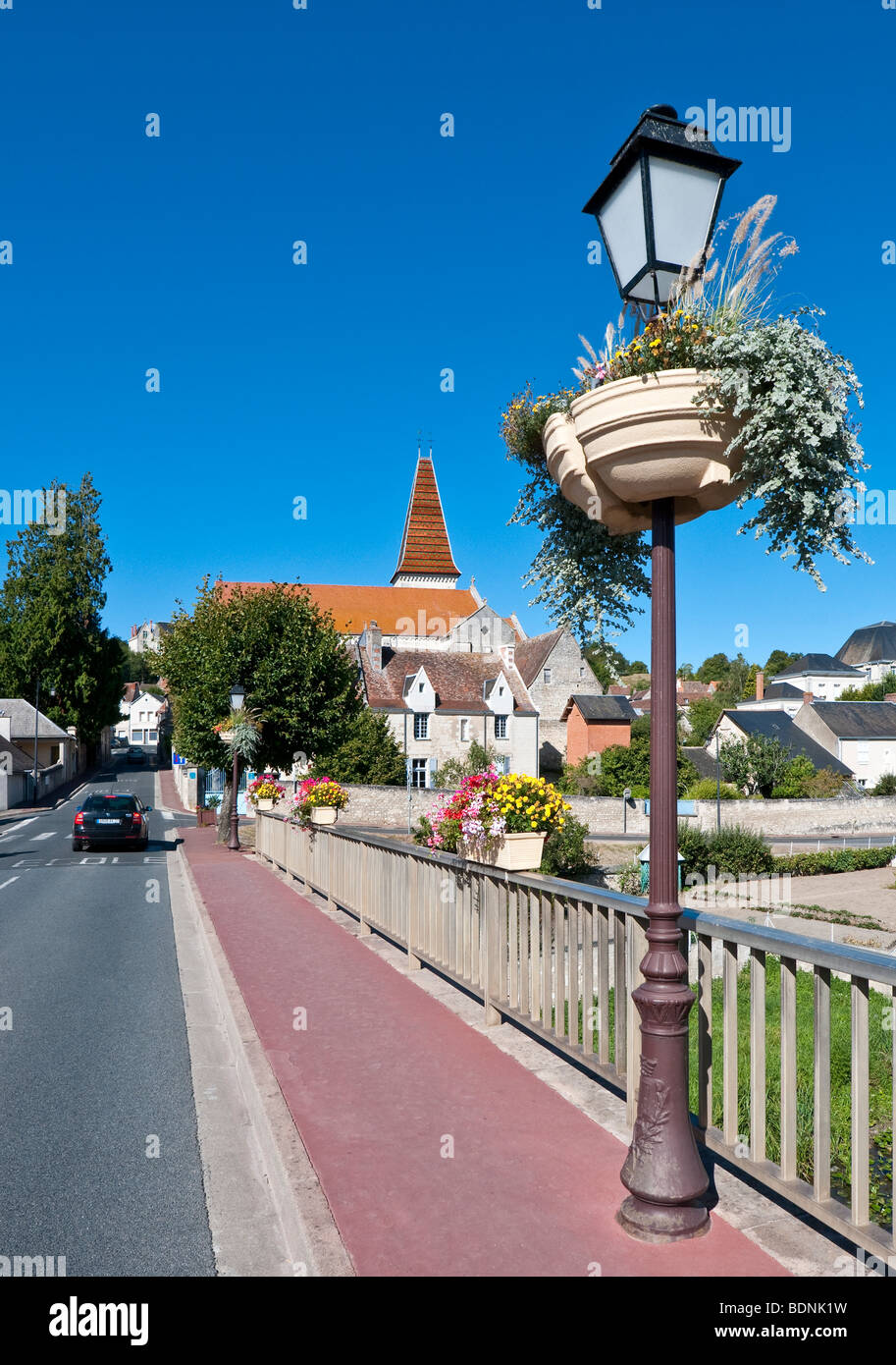 View of Preuilly-sur-Claise across river bridge, France Stock Photo - Alamy