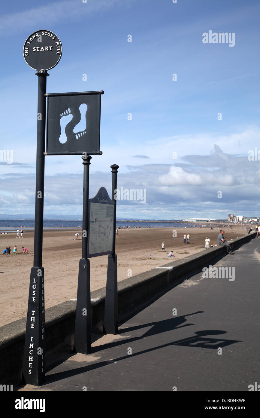 Ayr beach, start of the Measured or Lang Scots Mile on the Promenade ...
