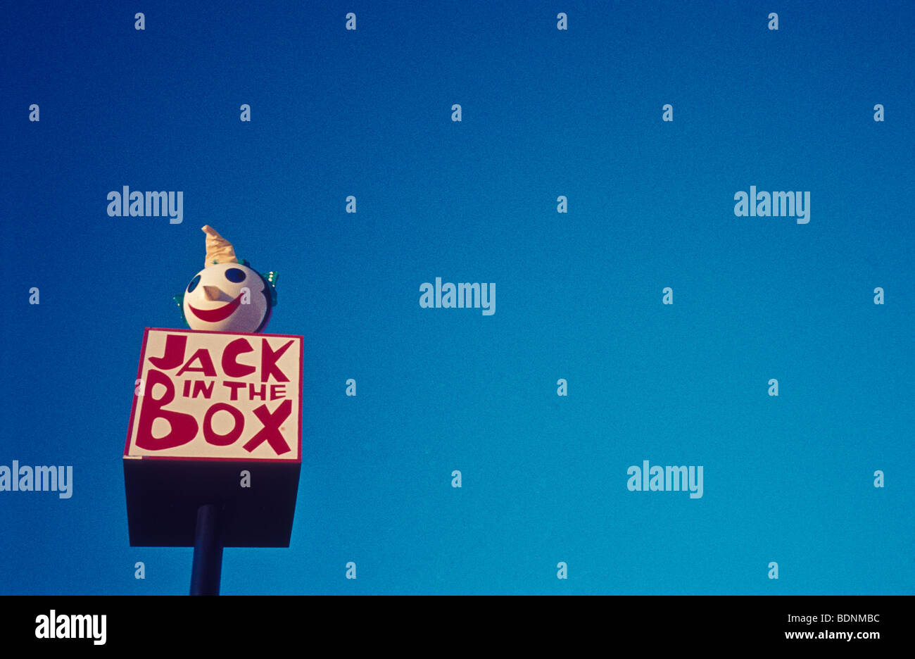 Fast food drive in store sign, Jack in the box. Copy space Stock Photo ...