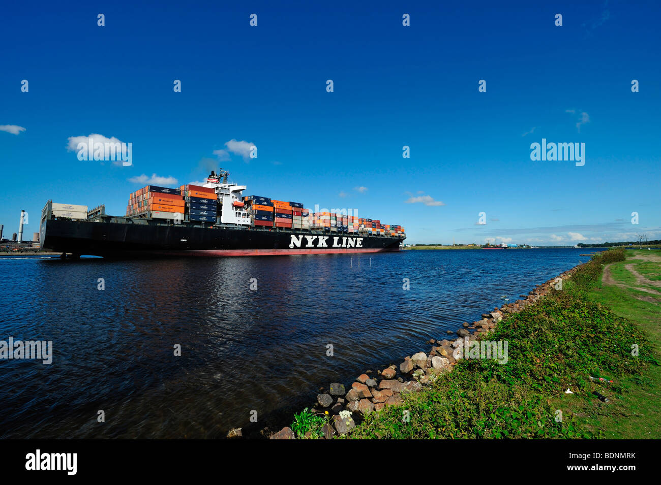 Huge container ship from NYK line in the harbor of IJmuiden, Holland ...