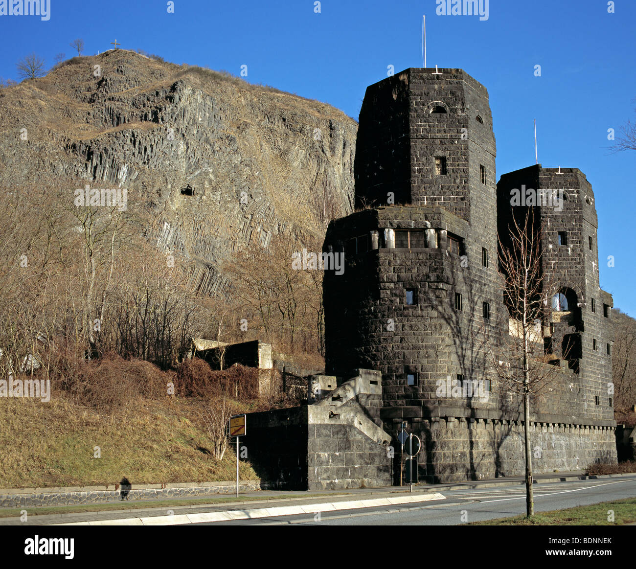 The remains of the Remagen bridge at Erpel on the Eastern side of the ...