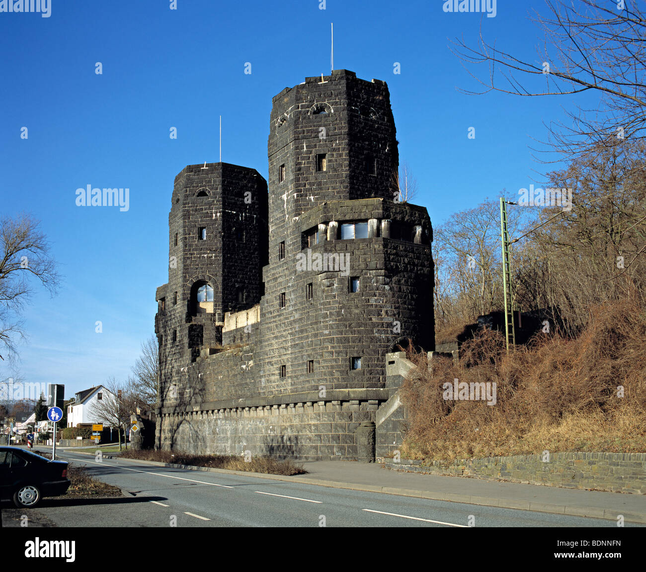 The remains of the Remagen bridge at Erpel on the Eastern side of the ...