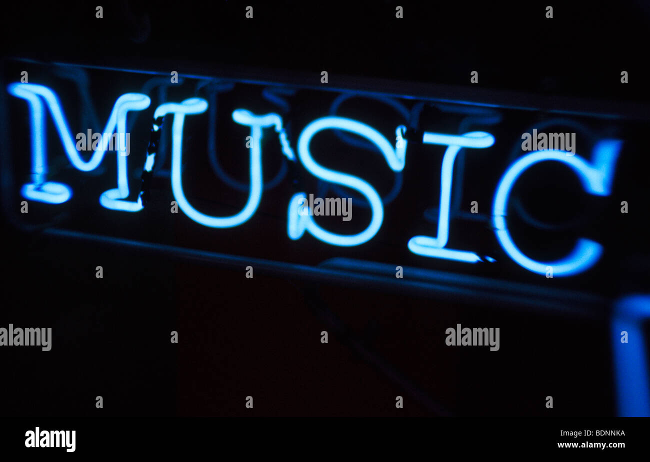 colorful neon music store sign Stock Photo - Alamy