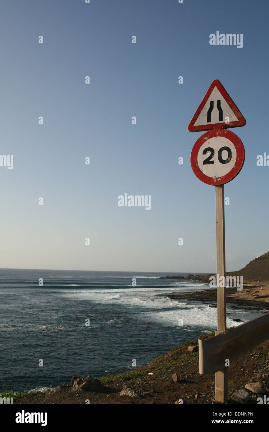 road sign by the ocean, gran canaria, canary islands, spain Stock Photo ...