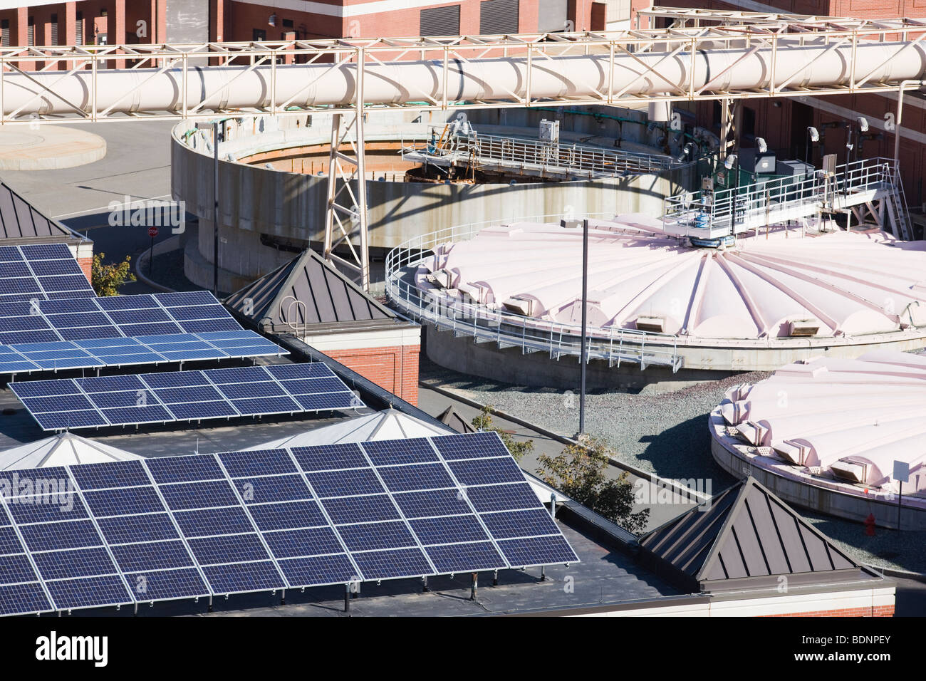 Solar panels in a water treatment plant Stock Photo - Alamy