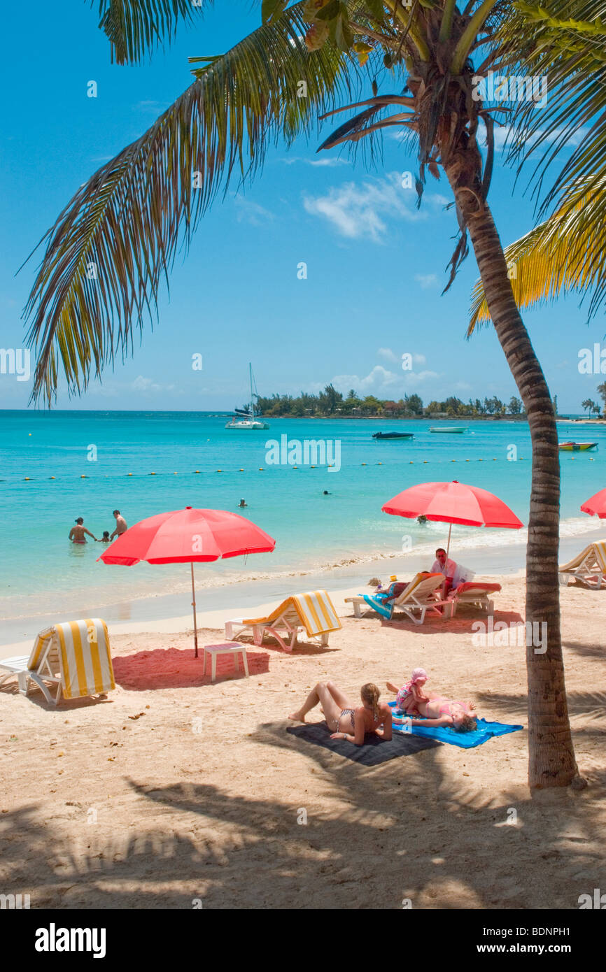 The popular beach of Pereybere on the north coast of the Indian Ocean ...