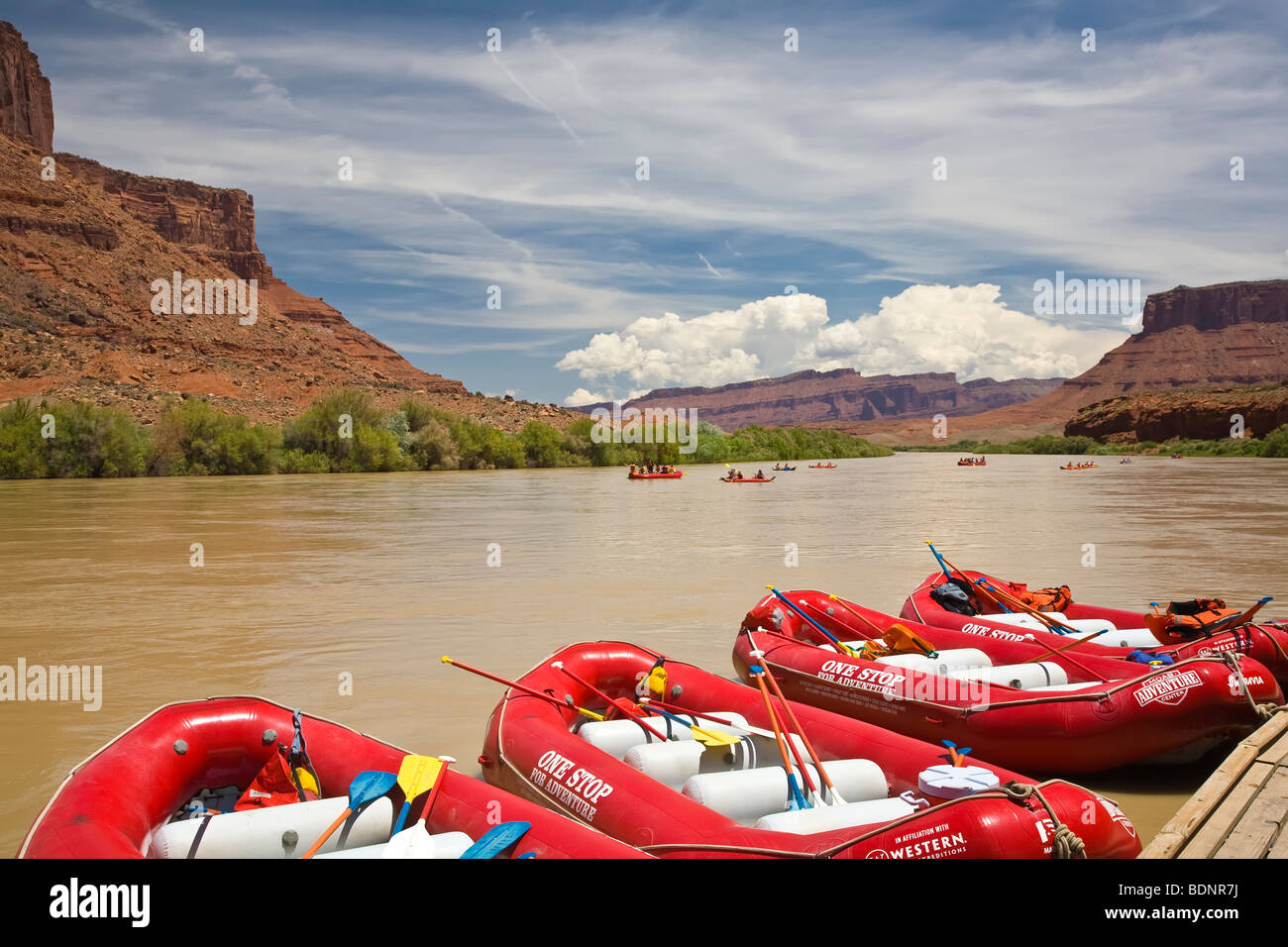 Red rafts on Colorado River near Moab Utah Stock Photo - Alamy