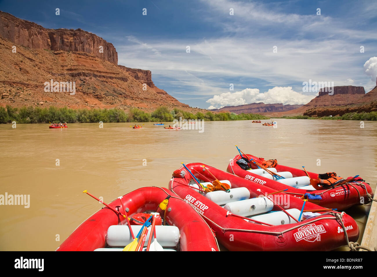 Red rafts on Colorado River near Moab Utah Stock Photo - Alamy