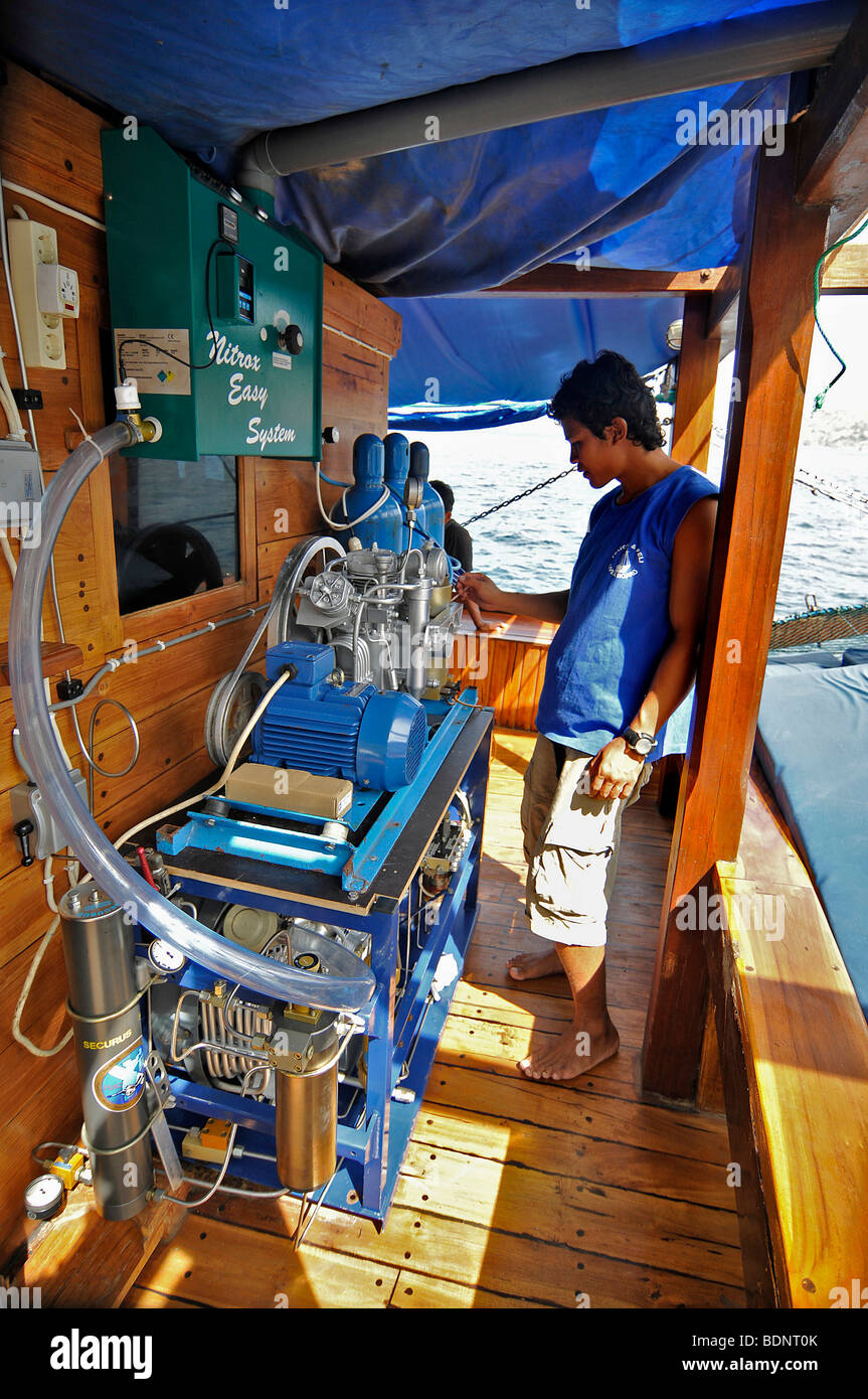 Nitrox compressor unit at the MS-Felicia Liveaboard, Flores, Indonesia ...