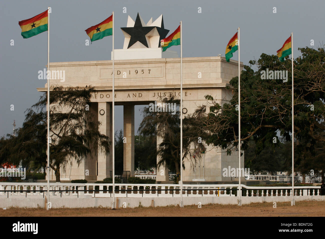 Independence Square and the Black Star monument arch inscribed with the ...
