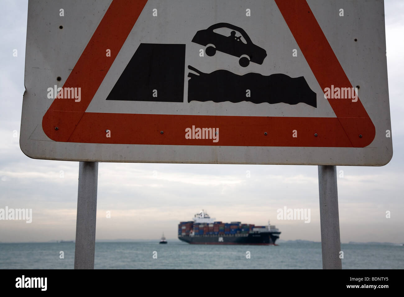 Danger hazard sign port quayside danger ship Stock Photo - Alamy