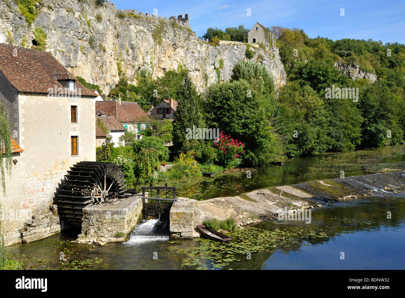 Old French watermill and river scene in France Stock Photo - Alamy