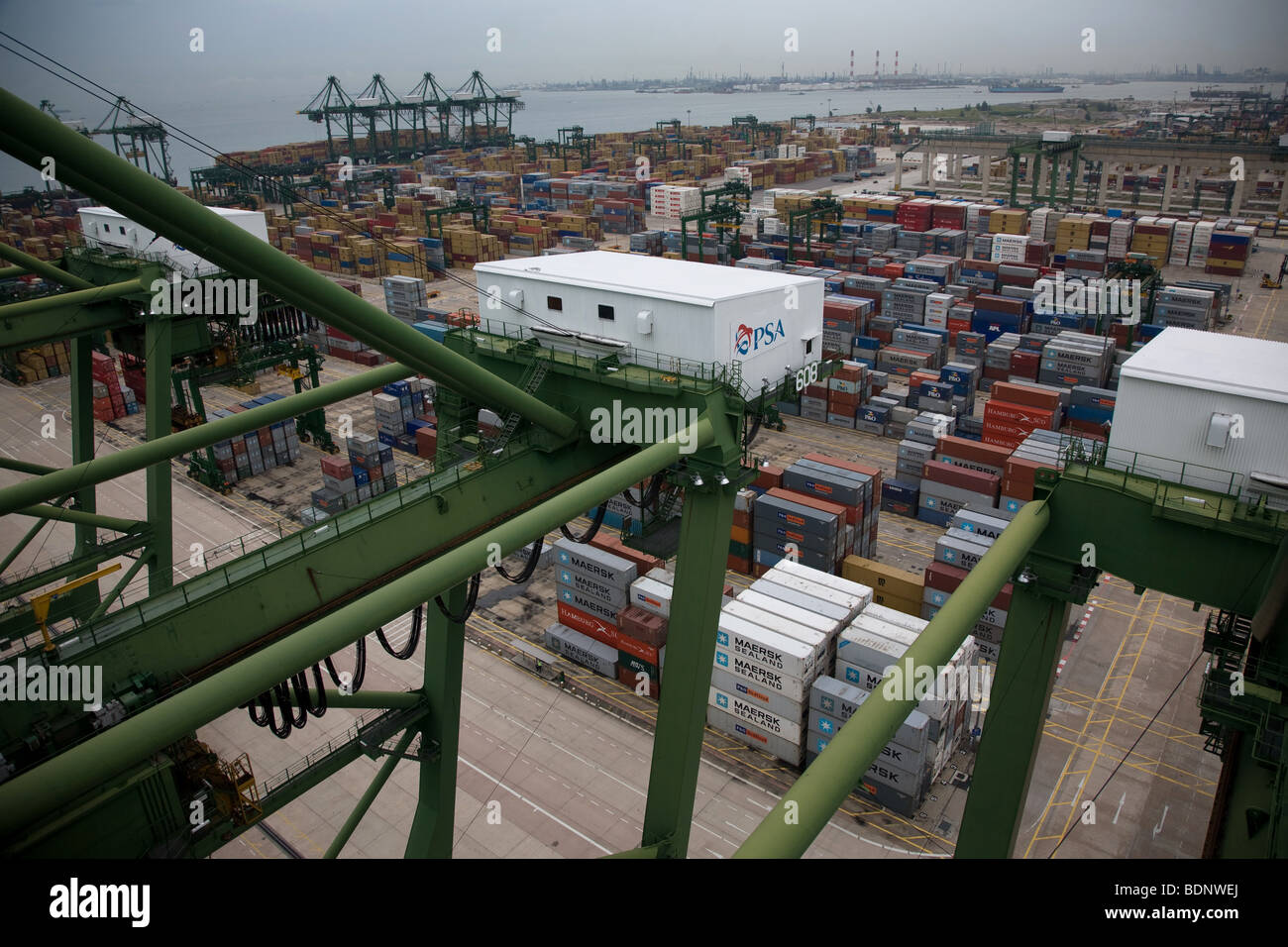 Container yard box boxes stack stacks stacking Stock Photo - Alamy