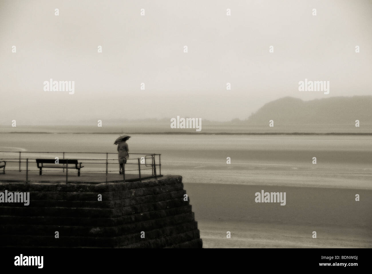 A woman standing all alone on a jetty Stock Photo - Alamy