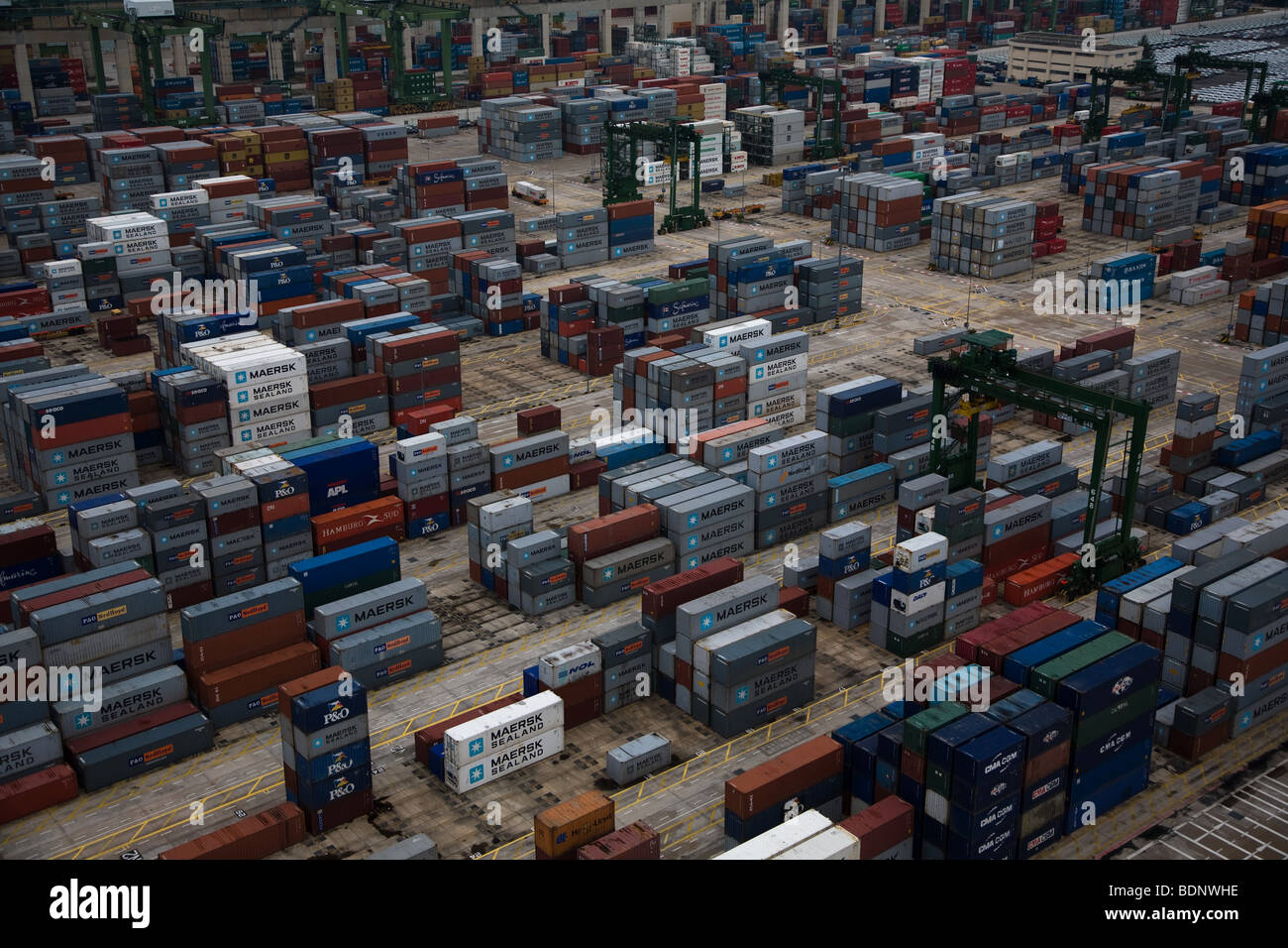 Container yard box boxes stack stacks stacking Stock Photo - Alamy