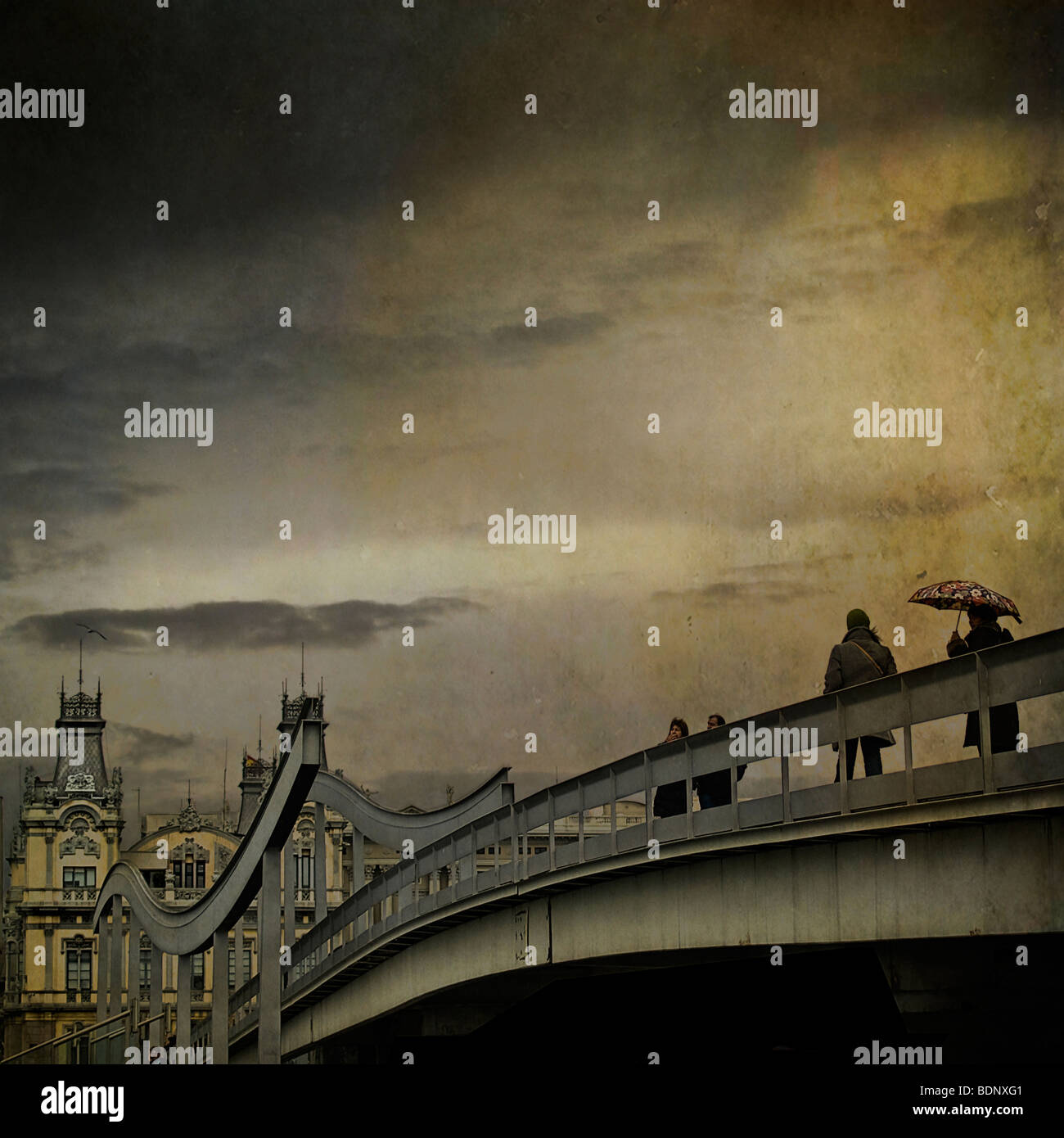 People walking over a bridge Stock Photo - Alamy