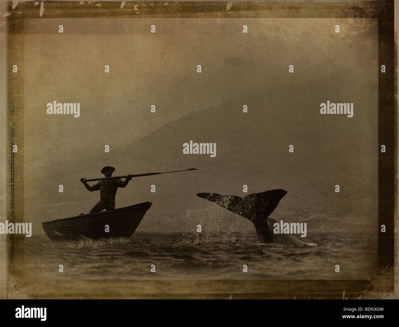 A whale hunter in a small boat Stock Photo - Alamy