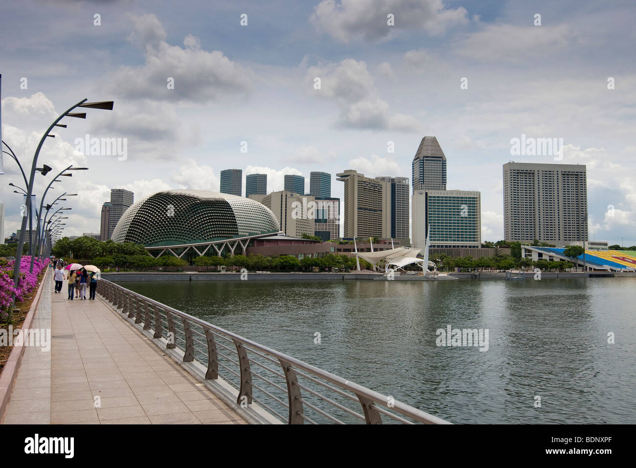 Singapore skyline, Marinabay, Esplanade Drive, at back Esplanade ...