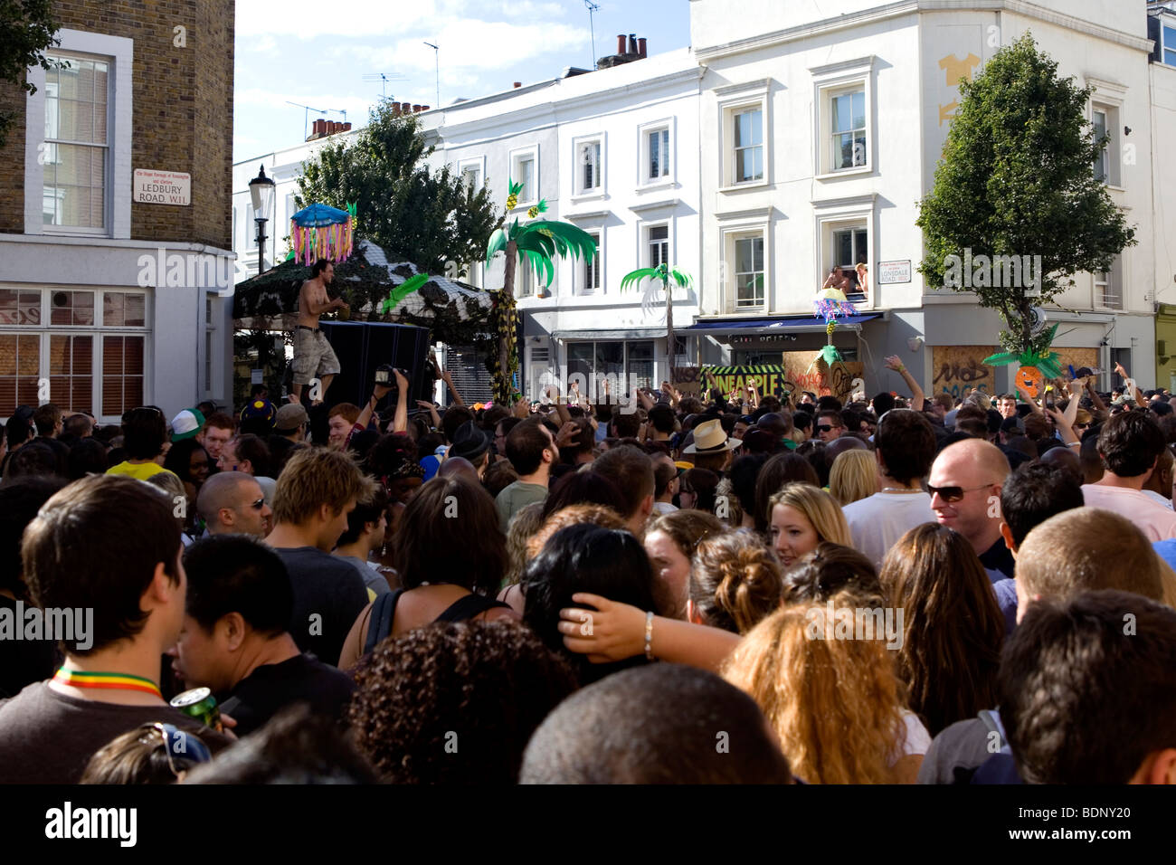 Crowd dancing at the Notting Hill carnival Pineapple tribe sound stage Stock Photo - Alamy