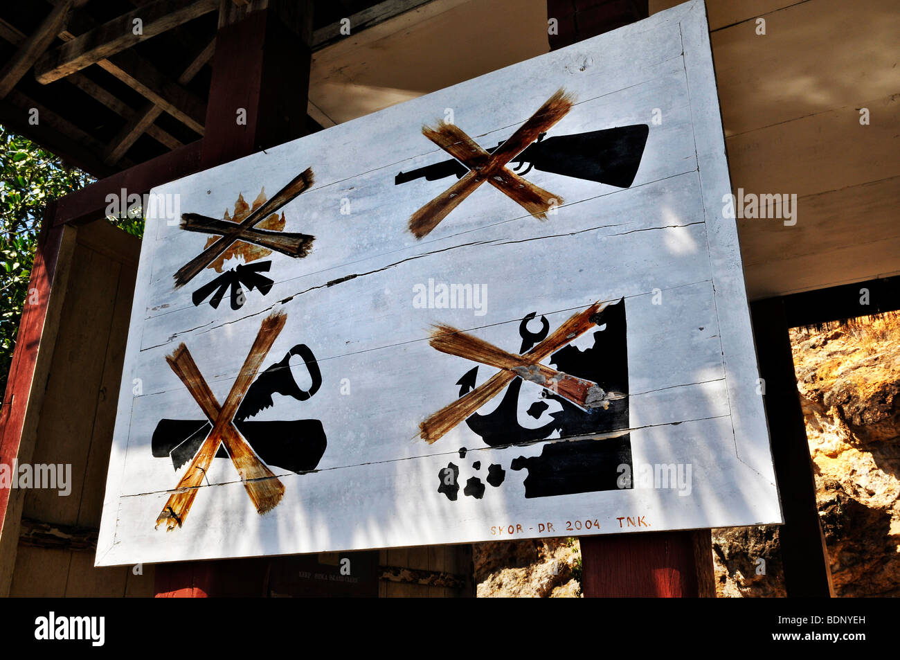 Prohibition sign, Rinca Island, Loh Buaya, Komodo National Park ...