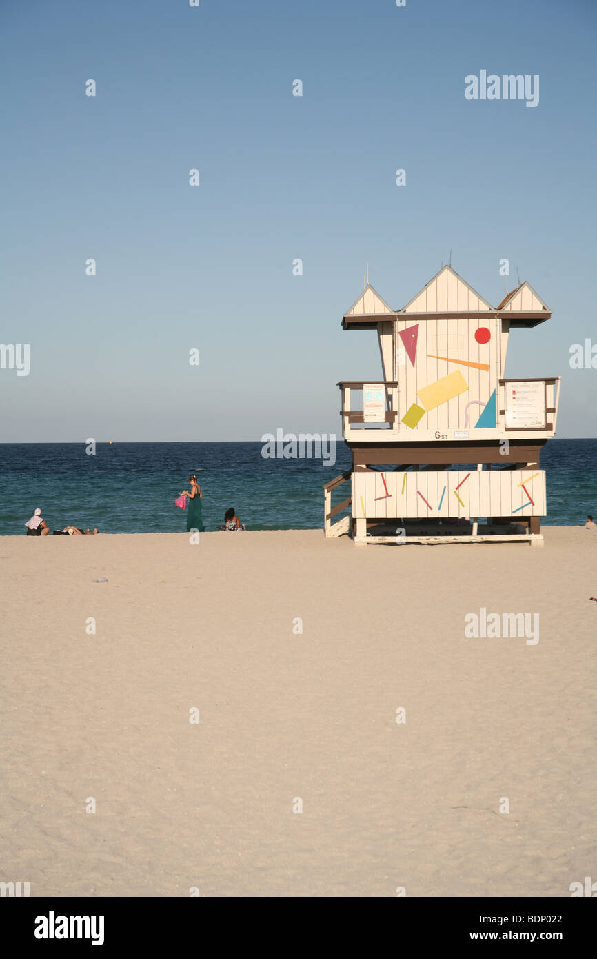 USA, Florida, Miami, South Beach, lifeguard tower on beach Stock Photo ...