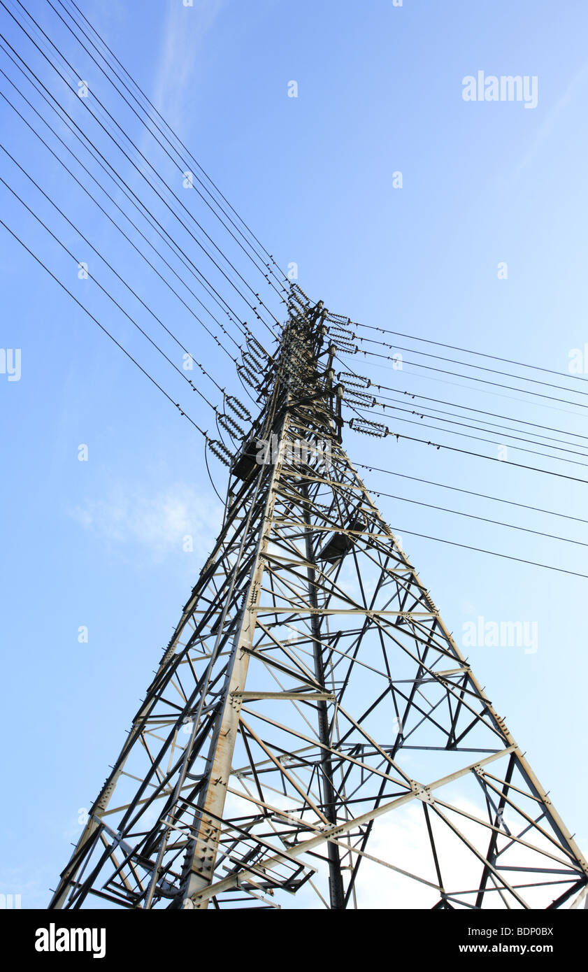 High-angle view of an electrical steel power tower in Japan Stock Photo ...