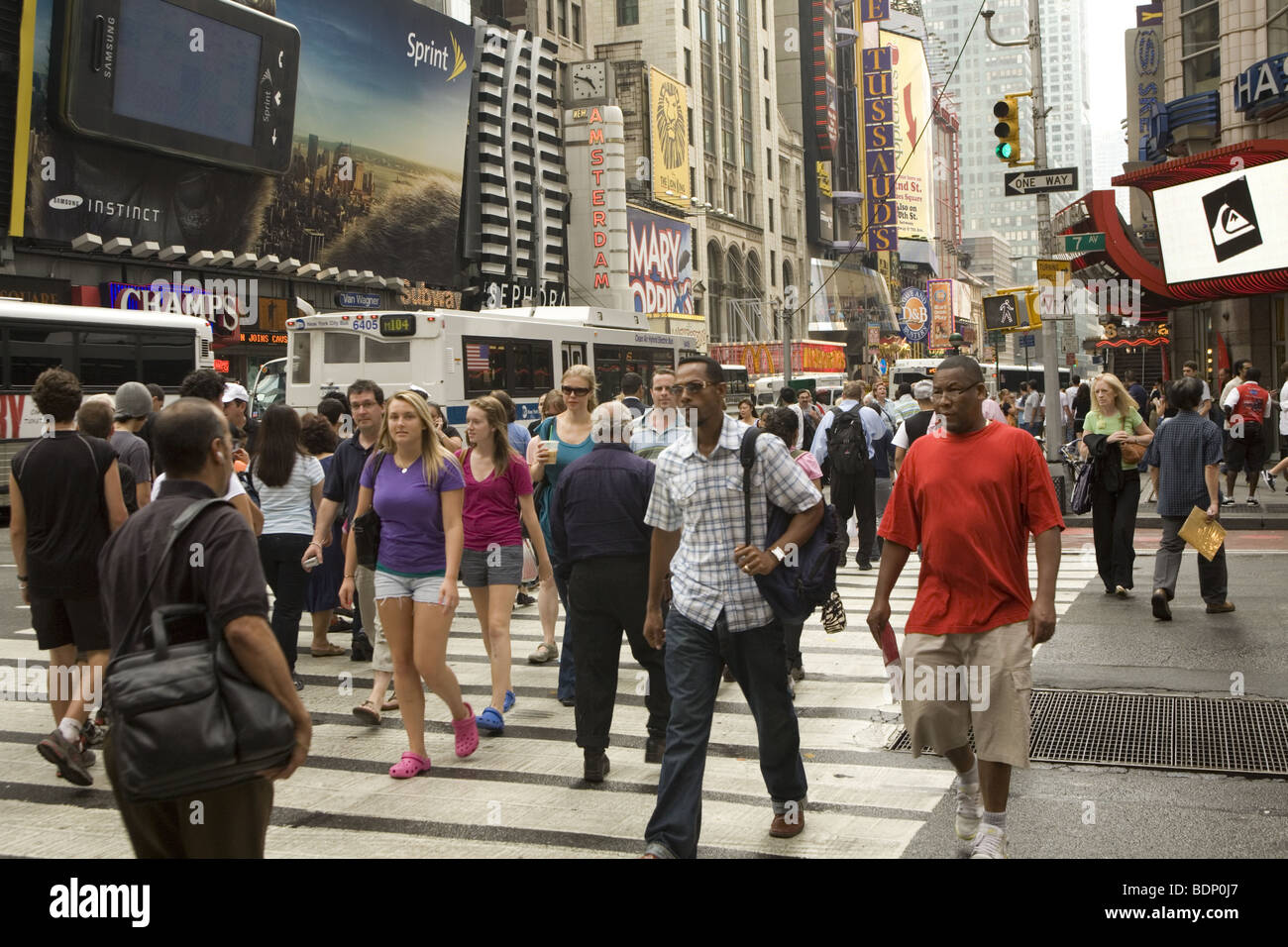 Manhattan crosswalk people crowds times square city urban pedestrians ...