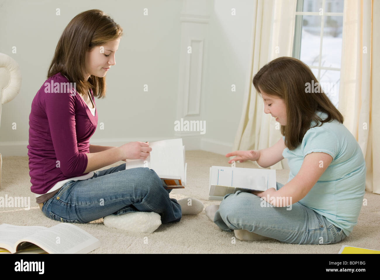 Two teenage girls studying together Stock Photo - Alamy