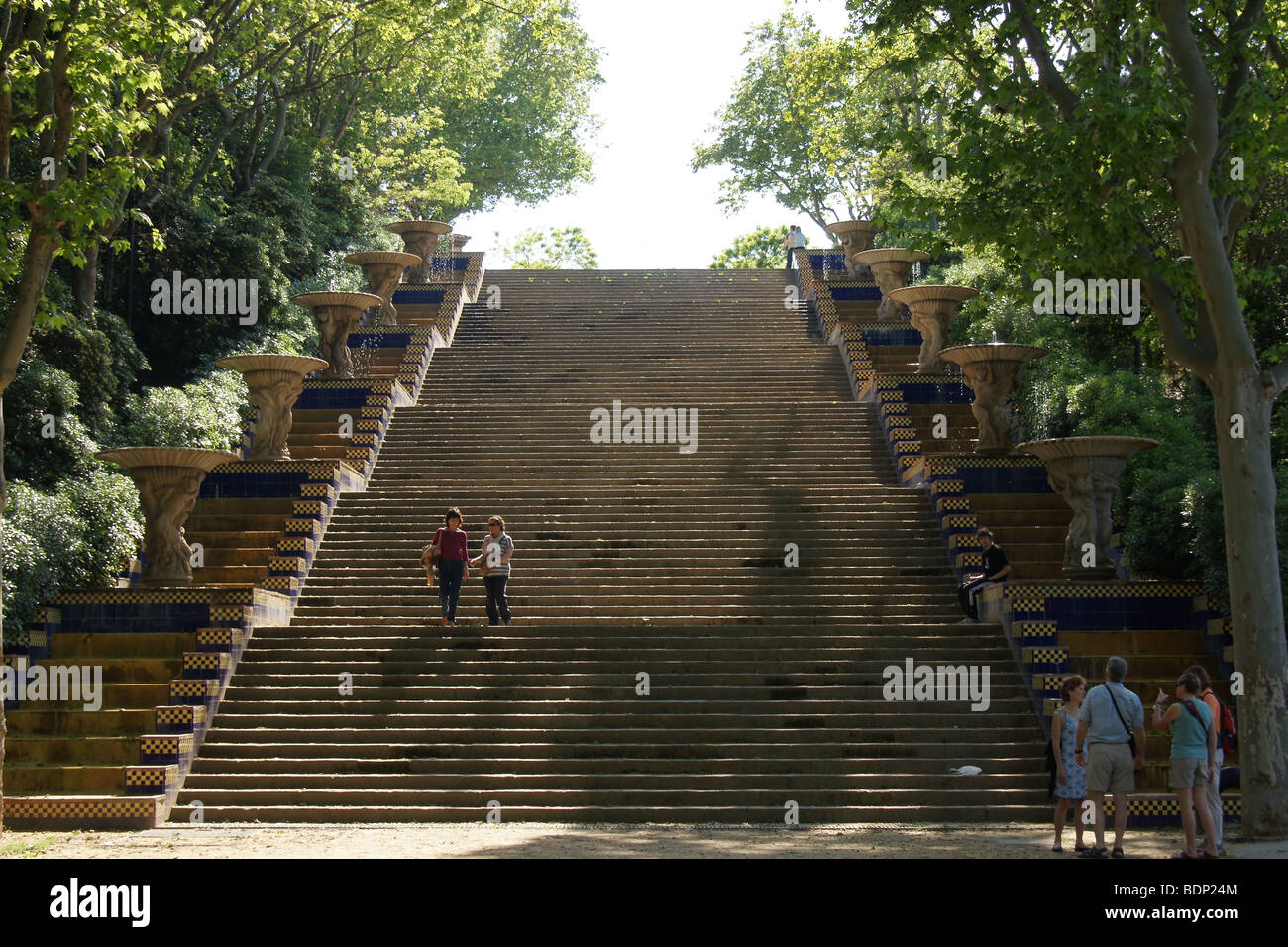 Large flight of stairs, at Montjuic, Barcelona Stock Photo - Alamy