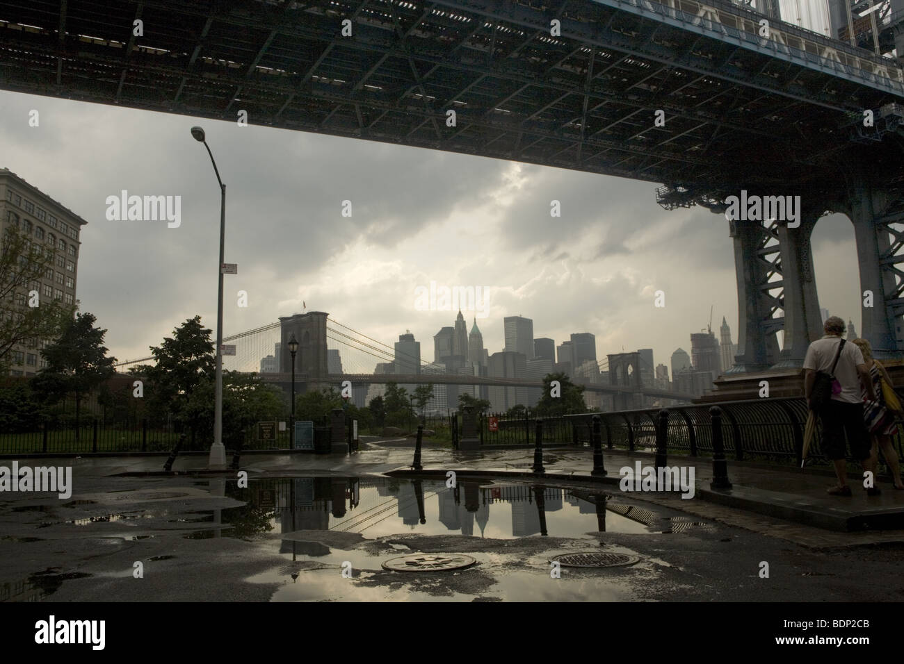 DUMBO Brooklyn, around and under the Manhattan Bridge after the rain ...