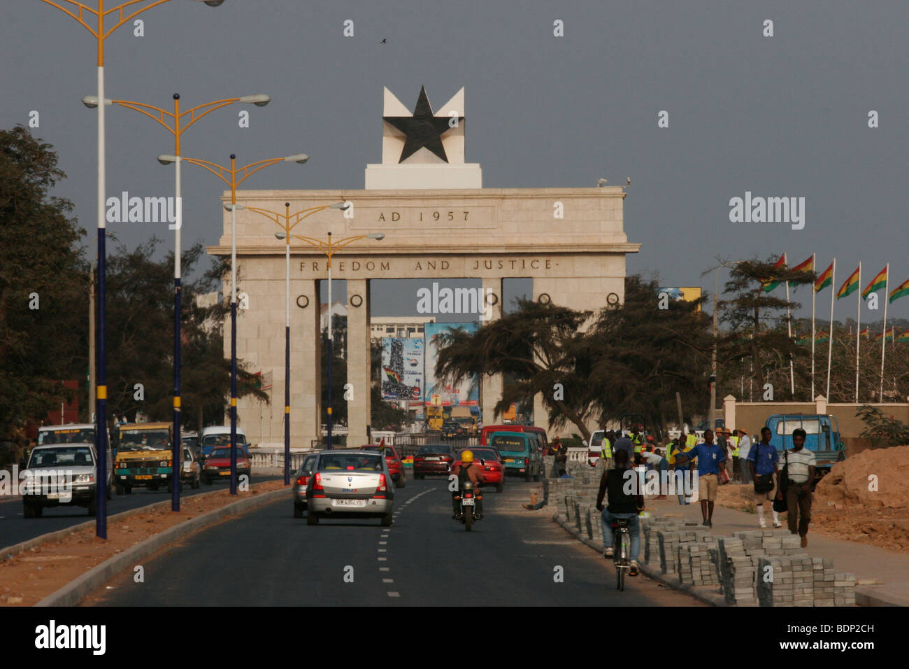 View of Independence Square and the Black Star monument arch inscribed ...