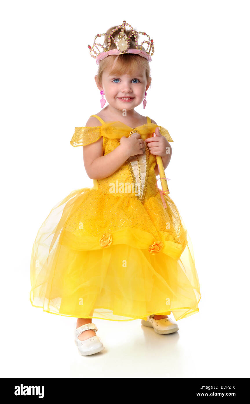 Little Princess with yellow dress and magic wand Stock Photo - Alamy