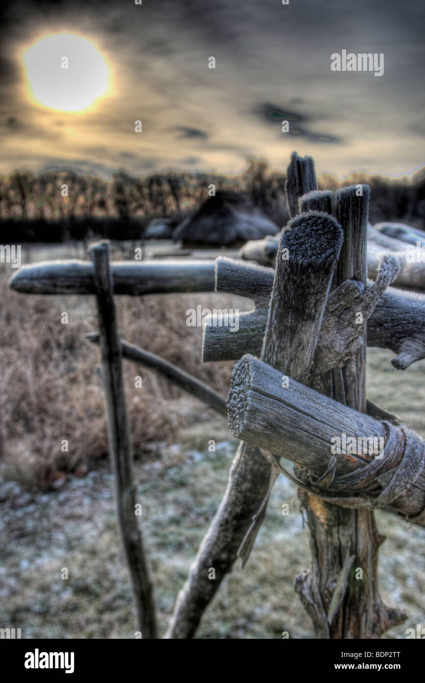 Sunwatch Indian Village near Dayton Ohio in Winter with setting sun ...