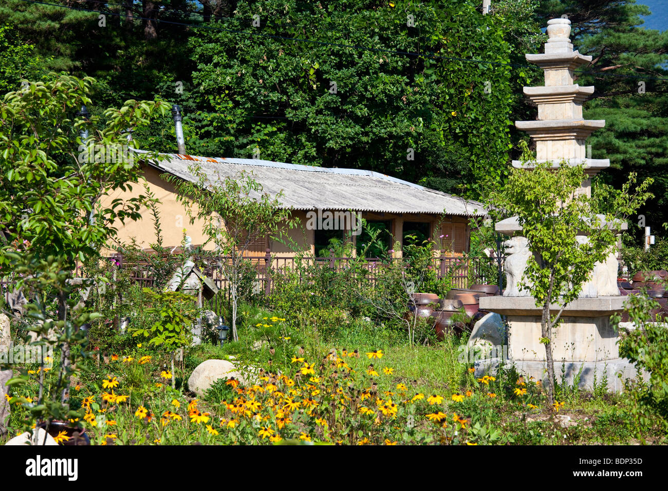 Traditional House and Buddhist Pagoda in Gangwondo Province South Korea ...