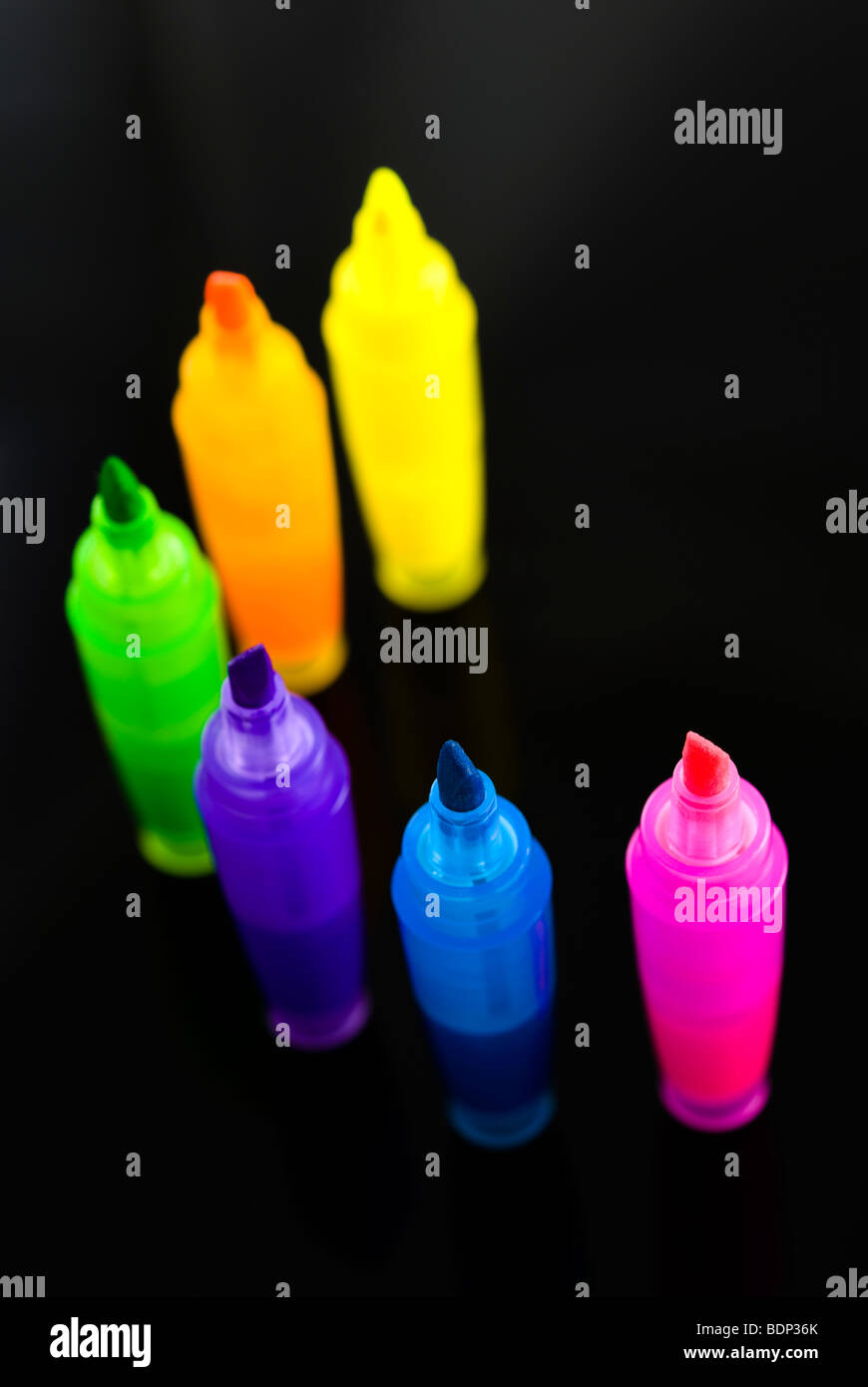 Colorful highlighters isolated on black background Stock Photo - Alamy