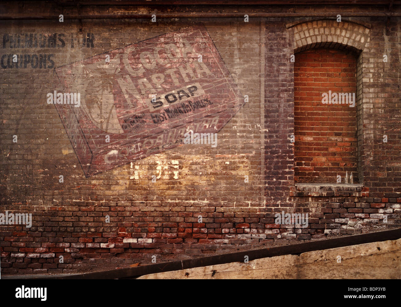 Old brick Naptha sign on a downtown Los Angeles building Stock Photo ...