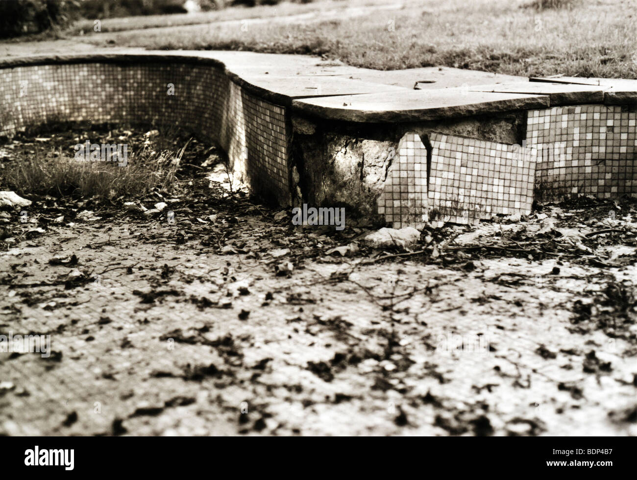 Broken tiles in a disused swimming pool Stock Photo - Alamy