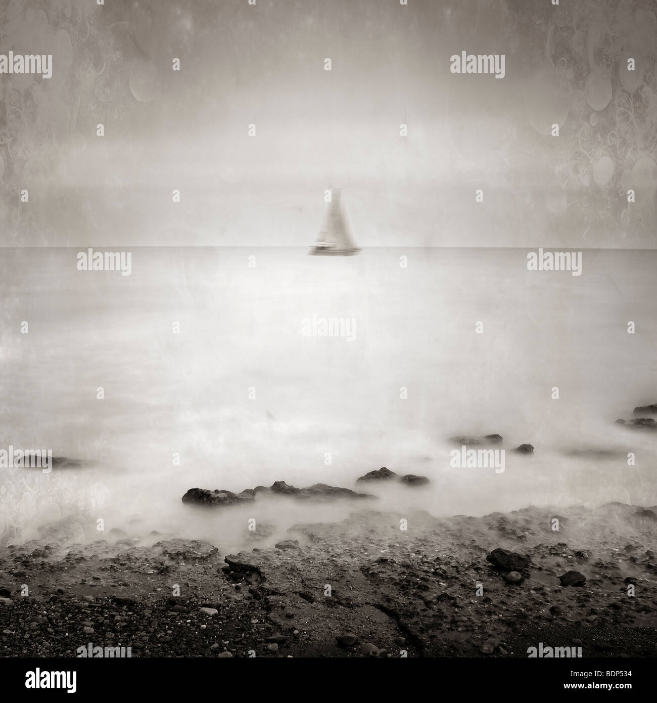 A distant sailing boat on the sea Stock Photo - Alamy