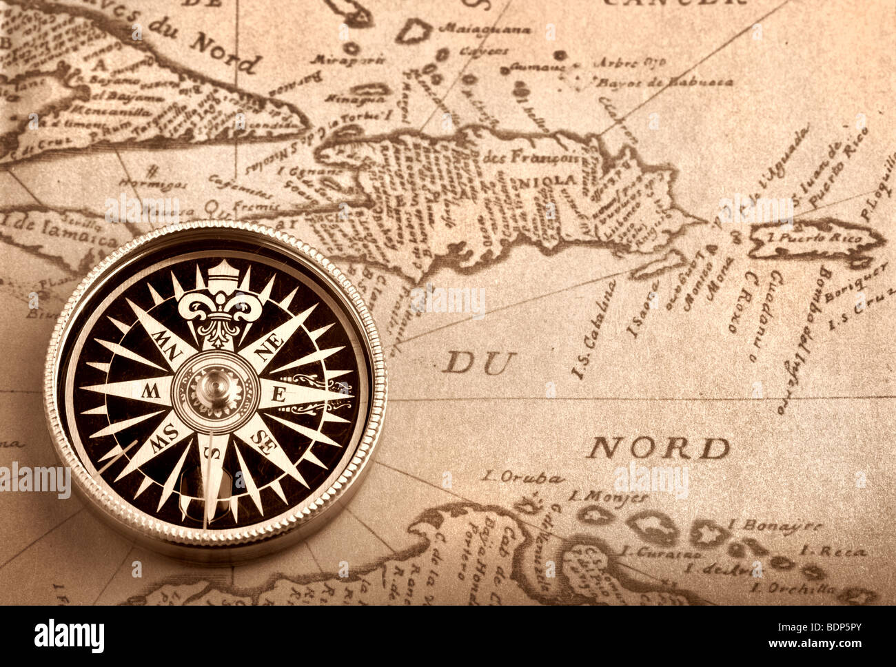 Vintage caribbean map and compass hi-res stock photography and images ...
