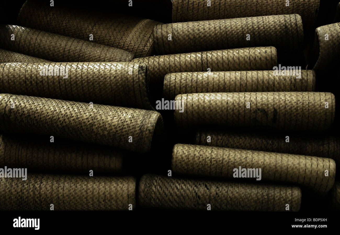 A folded yellow fore hose aboard a firetruck is ready for use Stock ...